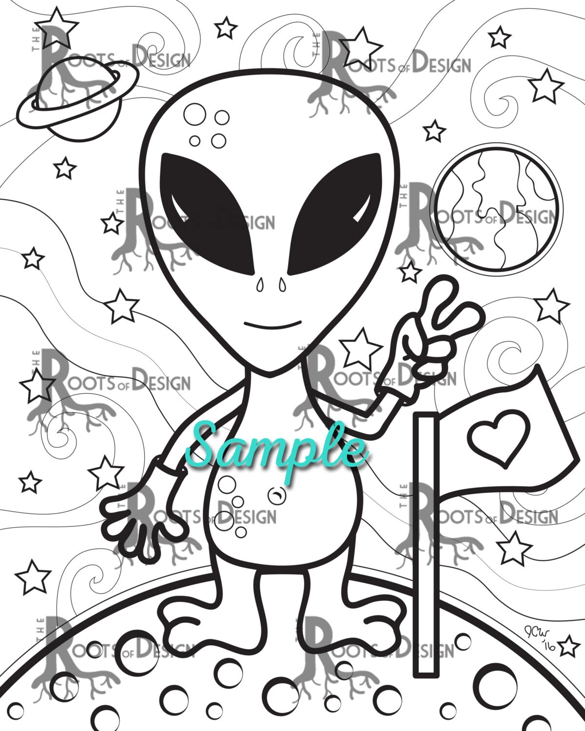 INSTANT DOWNLOAD Coloring Page Alien Art Coloring Print | Etsy