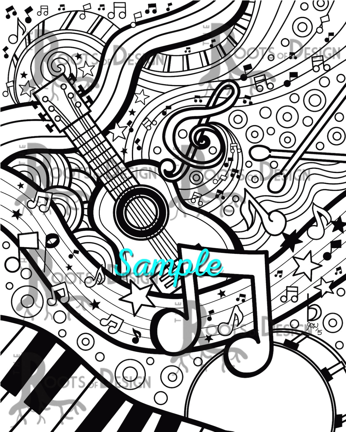 INSTANT DOWNLOAD Coloring Page Music Art Print zentangle | Etsy