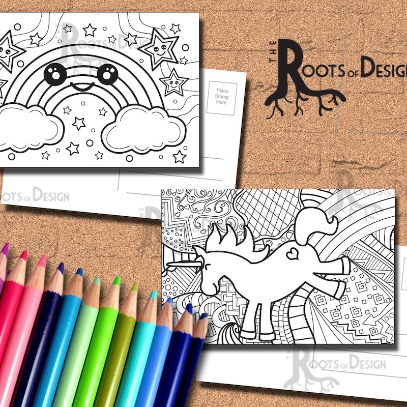 Coloring Postcards - Etsy
