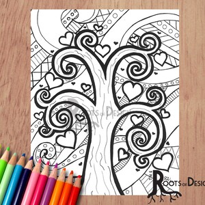 INSTANT DOWNLOAD Coloring Page - Heart Tree Print Zentangle Inspired ...