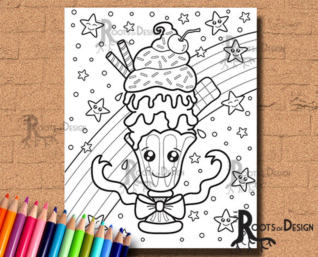 INSTANT DOWNLOAD Coloring Sundae Art Coloring Page Print, Doodle Art ...