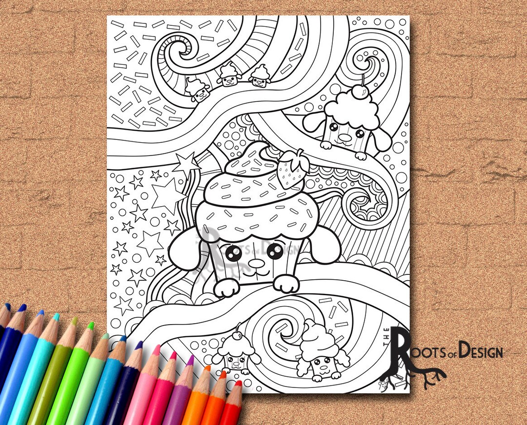 INSTANT DOWNLOAD Coloring Page - Pup-cakes Art Coloring Print, Doodle ...