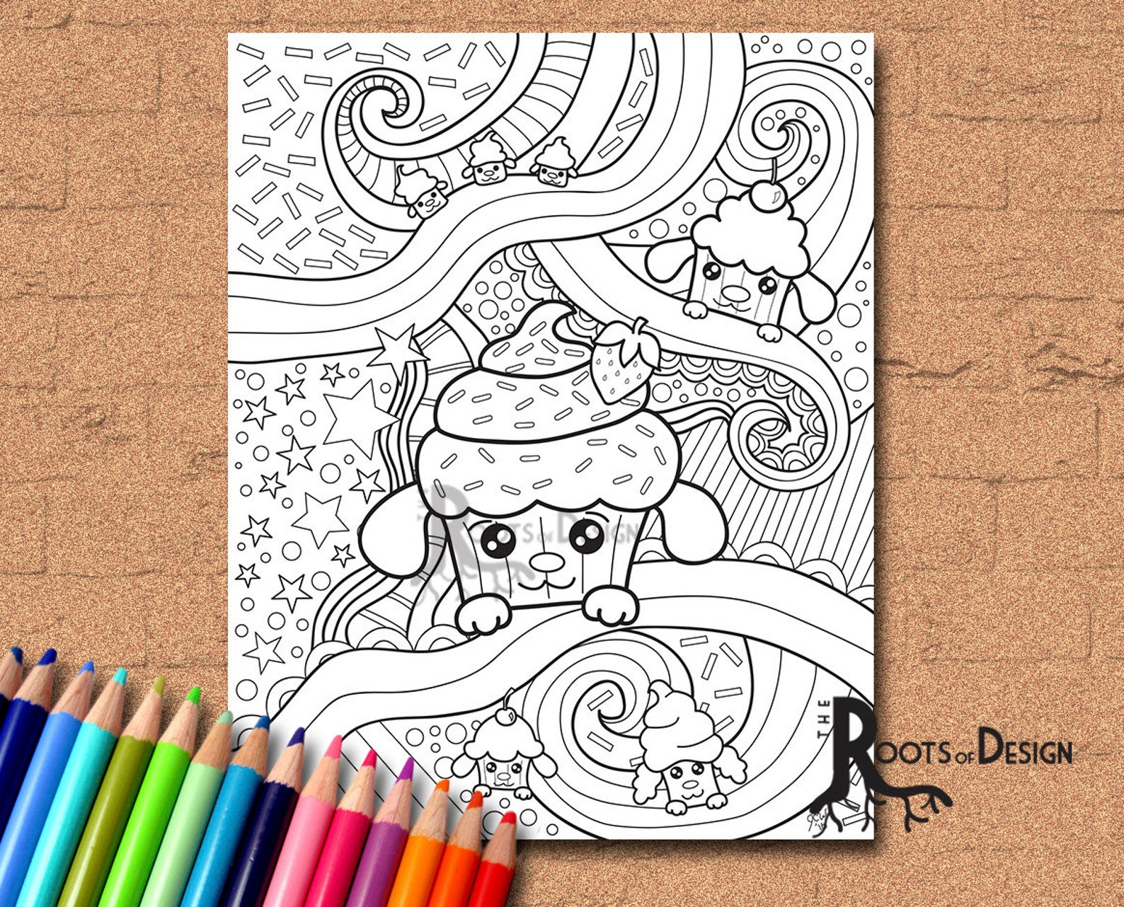 INSTANT DOWNLOAD Coloring Page - Pup-cakes Art Coloring Print, Doodle ...
