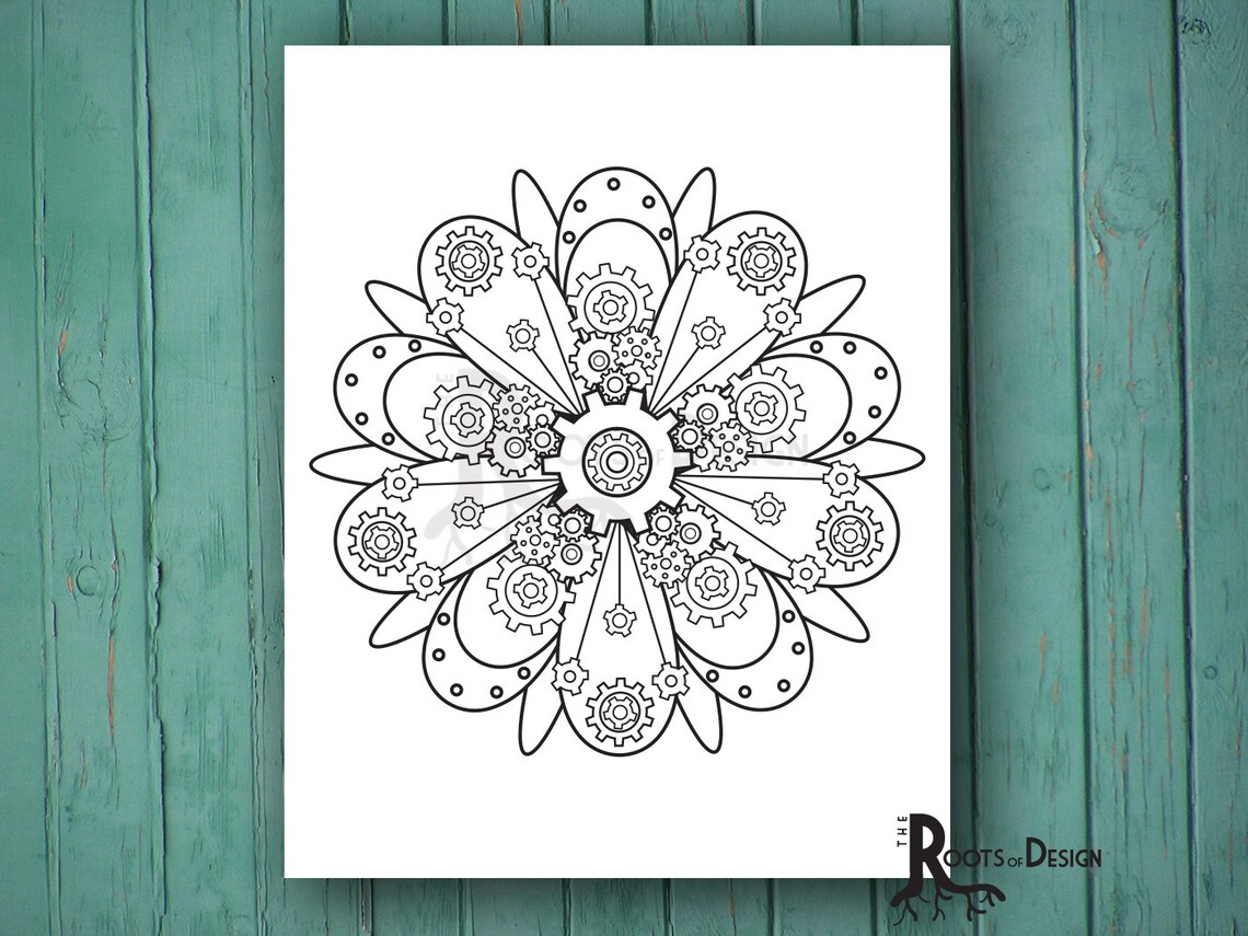INSTANT DOWNLOAD Coloring Page - Steampunk Mandala Flower or Geometric ...