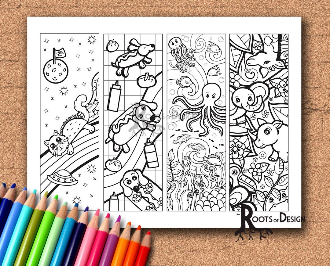 INSTANT DOWNLOAD Coloring Page - Color Your Own Fun Animal Bookmarks ...