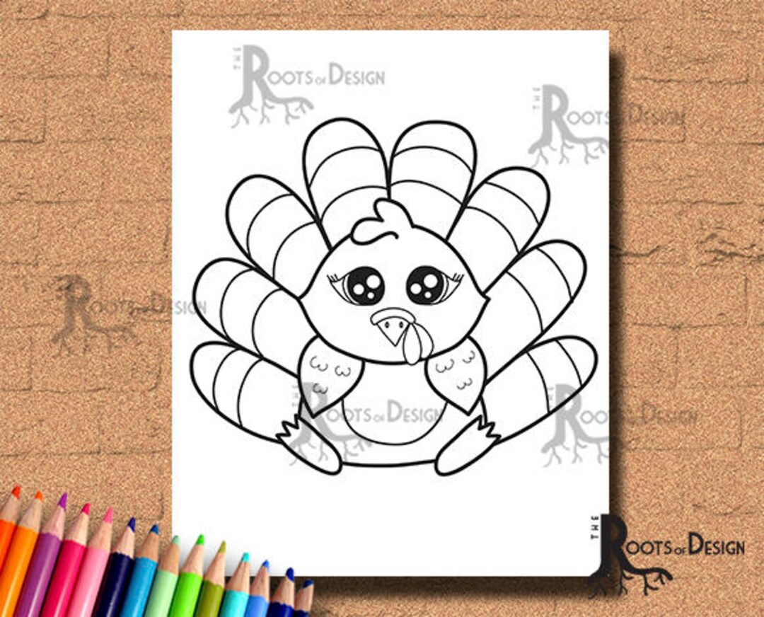 INSTANT DOWNLOAD Cute Turkey Coloring Coloring Page Print, Doodle Art ...