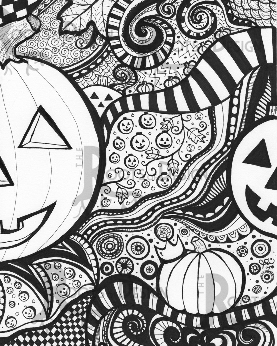 INSTANT DOWNLOAD Coloring Page - Pumpkin Art Print Zentangle Inspired ...