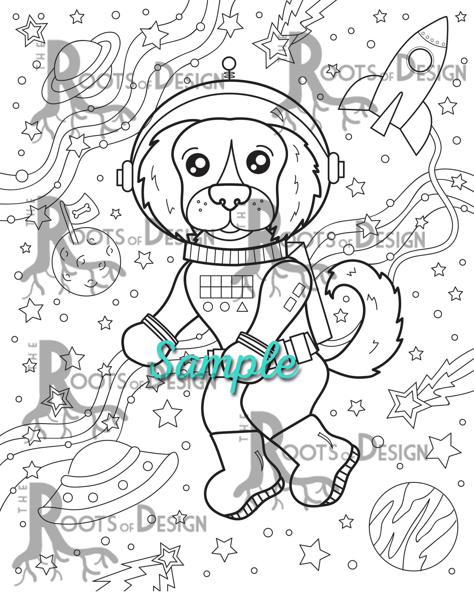 INSTANT DOWNLOAD Coloring Page - Space Dog, Doodle Art, Printable - Etsy