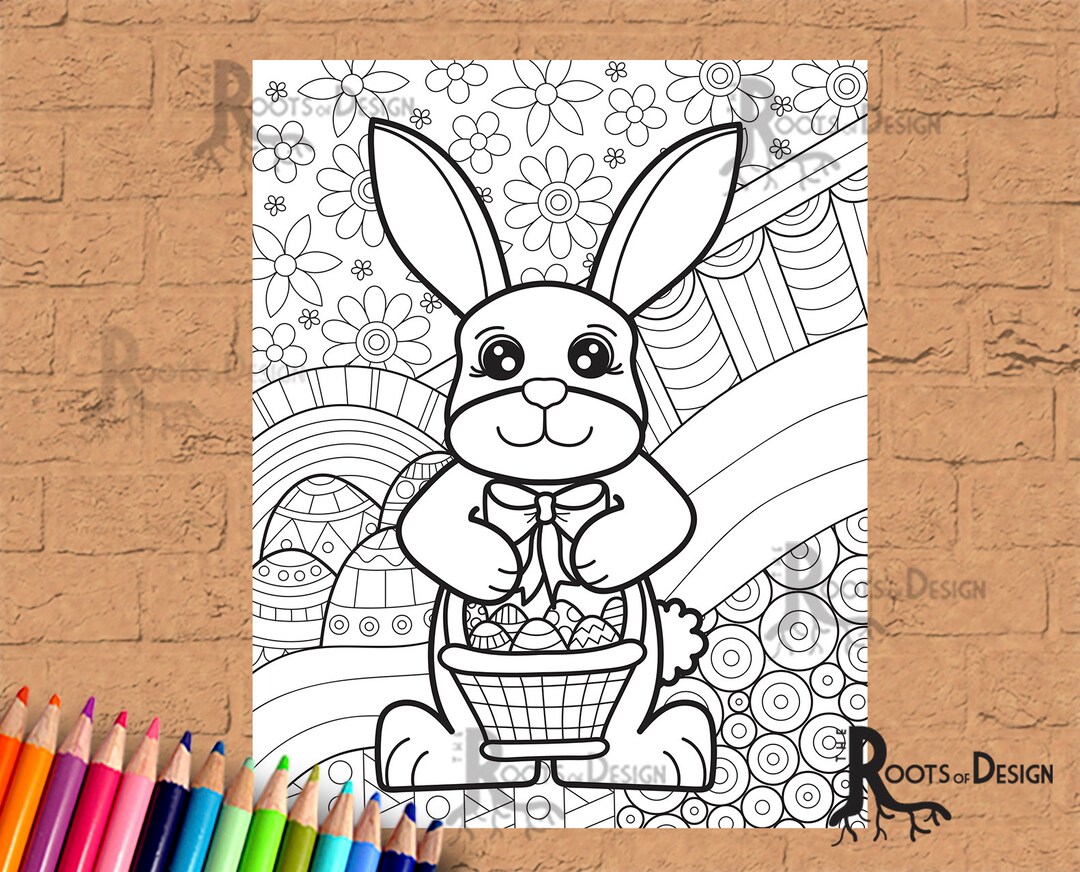 INSTANT DOWNLOAD Coloring Page - Easter Bunny Zentangle Inspired ...