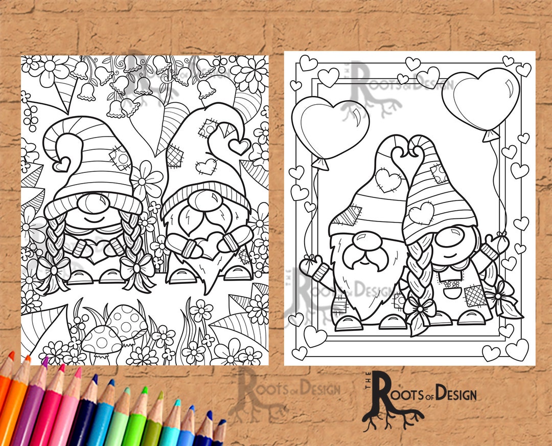 INSTANT DOWNLOAD Coloring Page - Gnomes in Love Bundle Print, Doodle ...