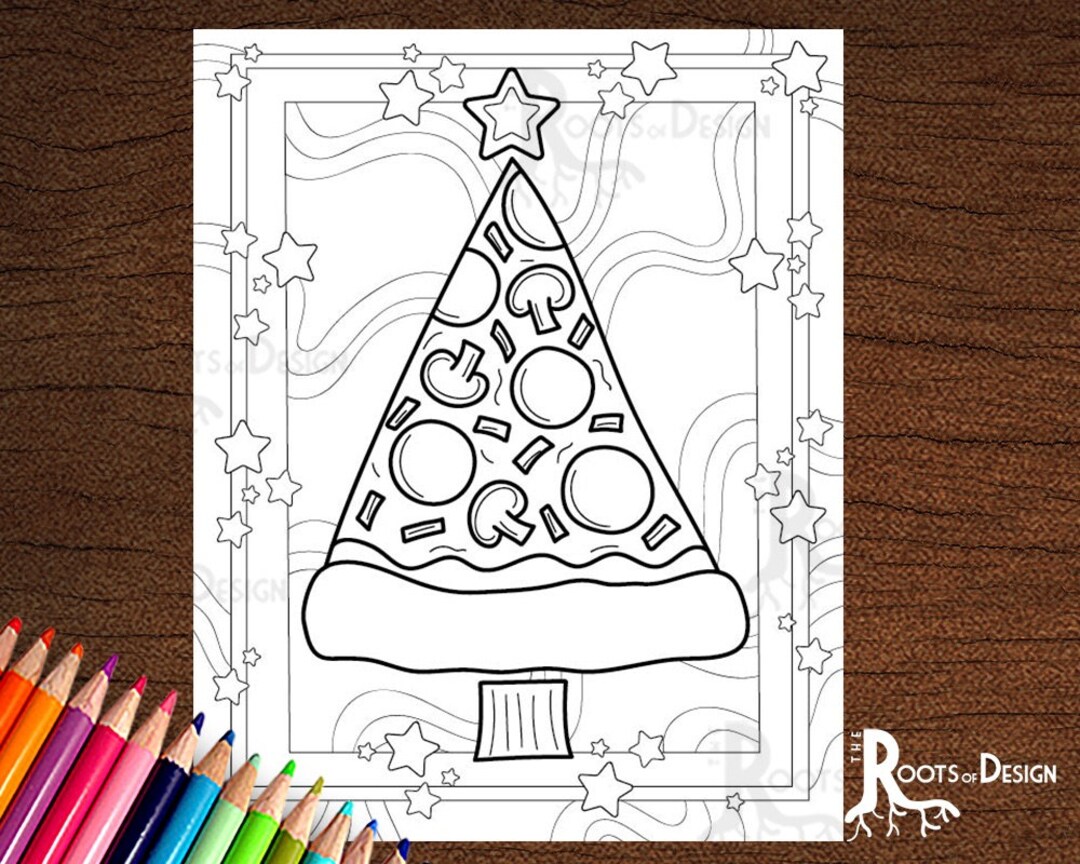 INSTANT DOWNLOAD Just Pizza Christmas Tree Page Print, Doodle Art ...