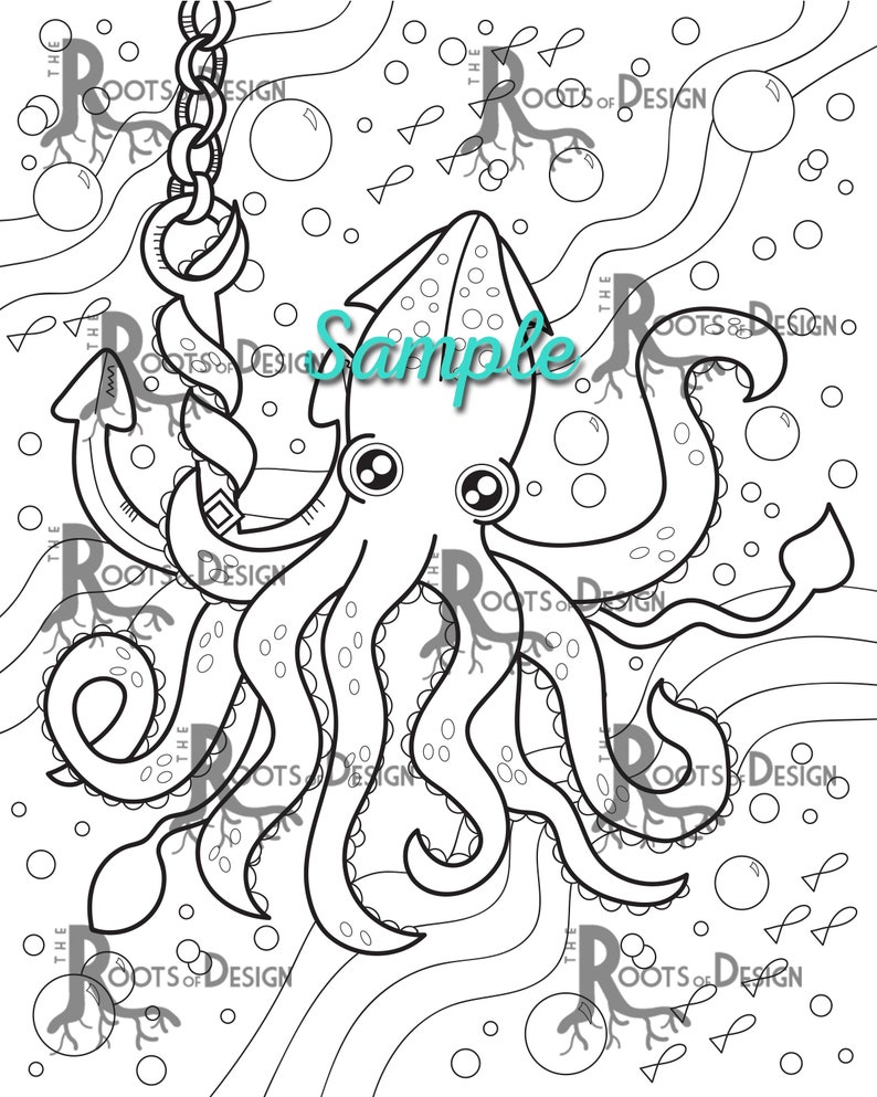 INSTANT DOWNLOAD Coloring PAGE Squid Page Print Doodle Art - Etsy