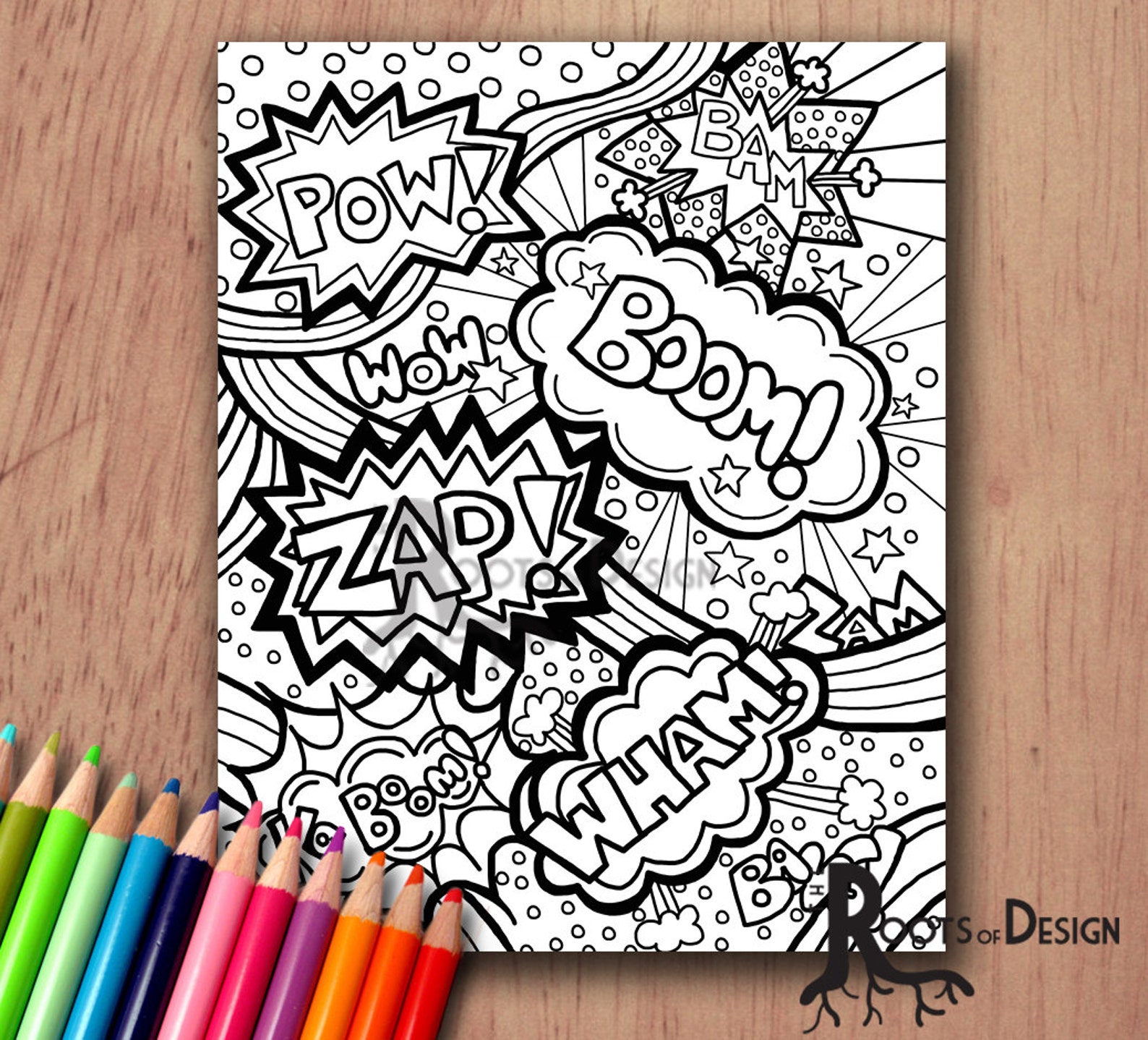 INSTANT DOWNLOAD Coloring Page - Comic Book Words/ Pop Art Print ...
