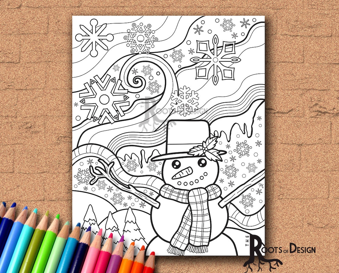 INSTANT DOWNLOAD Coloring Page - Snowman Doodle/ Zendoodle Inspired Art ...