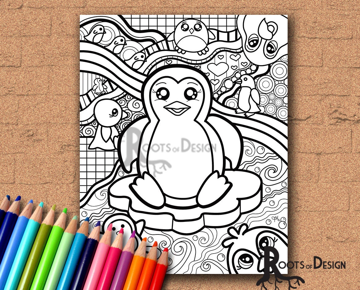 INSTANT DOWNLOAD Coloring Page Penguin Coloring Print doodle | Etsy