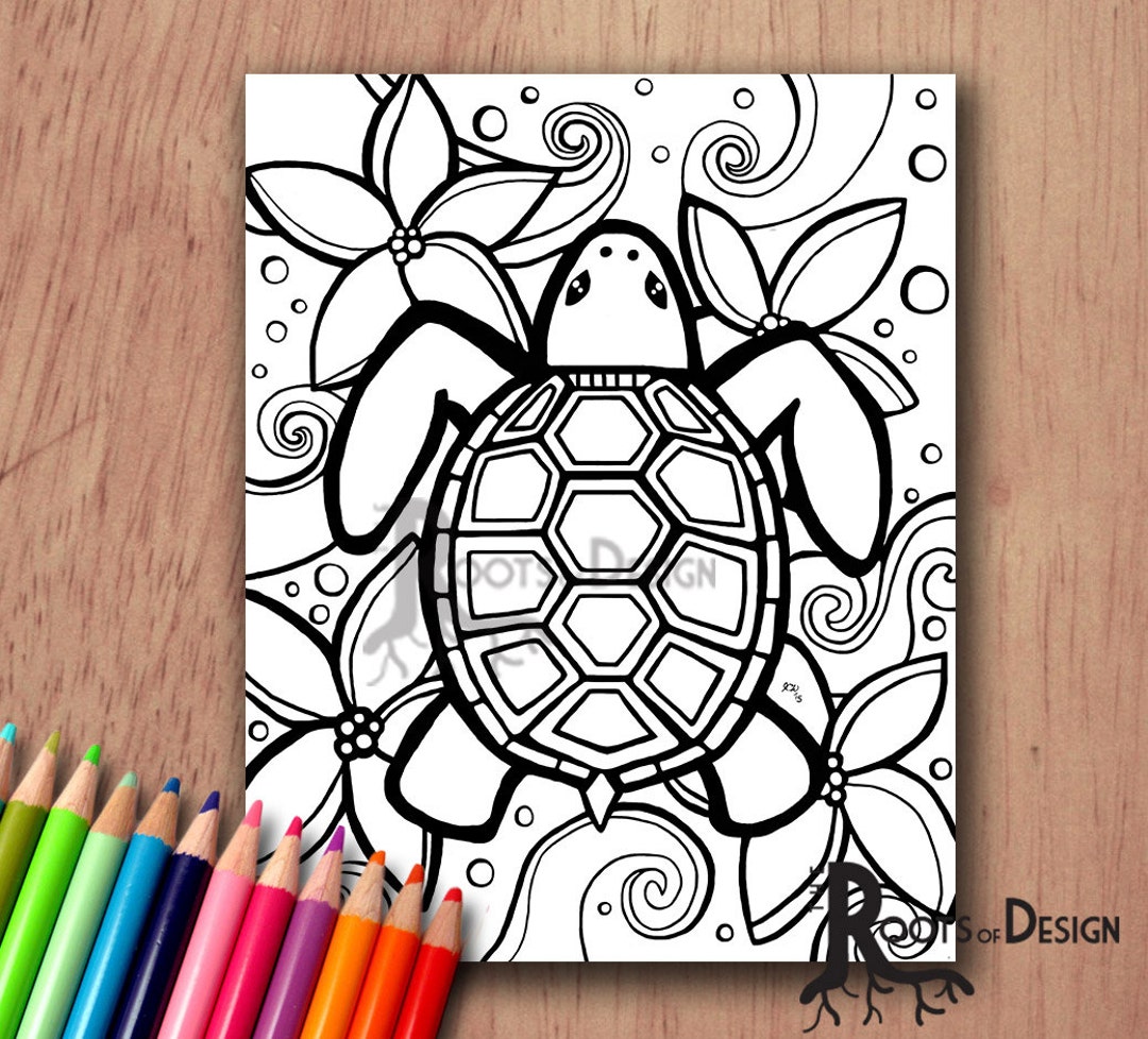INSTANT DOWNLOAD Coloring Page - Simple Turtle Zentangle Inspired ...