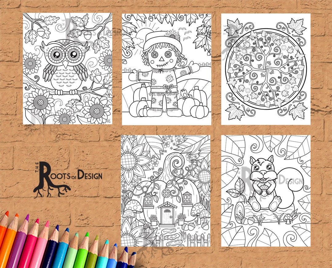 INSTANT DOWNLOAD Coloring Page - Autumn / Fall Coloring Pack, Doodle ...