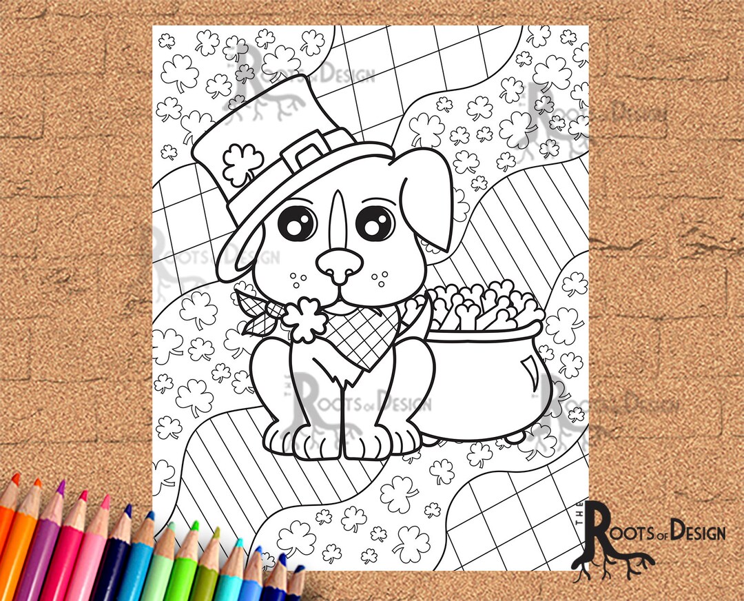 INSTANT DOWNLOAD Coloring Page - St Patrick's Day Shamrock Dog Inspired ...