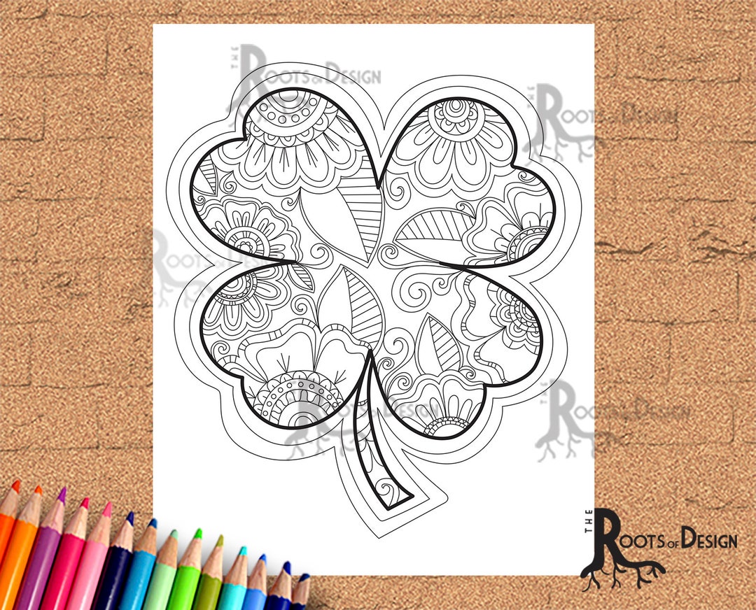 INSTANT DOWNLOAD Coloring Page - Shamrock / Clover Print 4 Zentangle ...