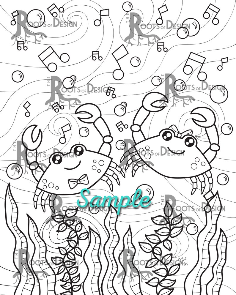 INSTANT DOWNLOAD Coloring Page Dancing Crabs Doodle Art - Etsy