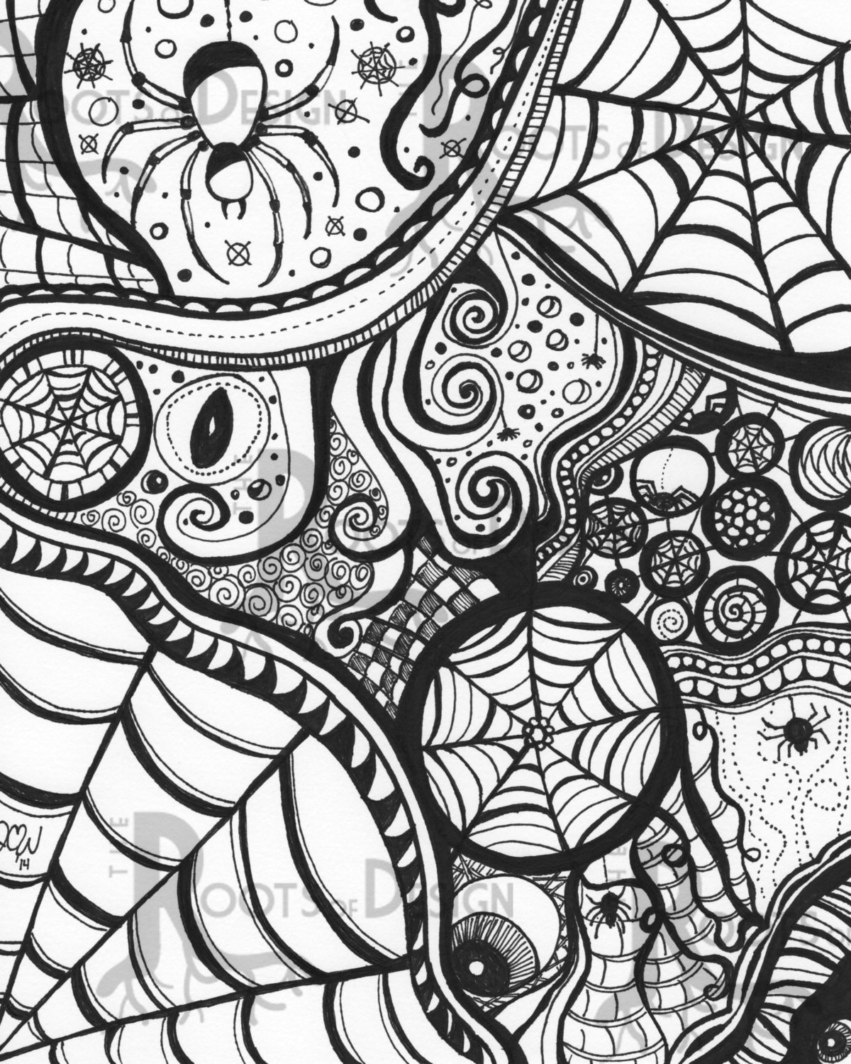 INSTANT DOWNLOAD Coloring Page SpiderArt Print zentangle | Etsy