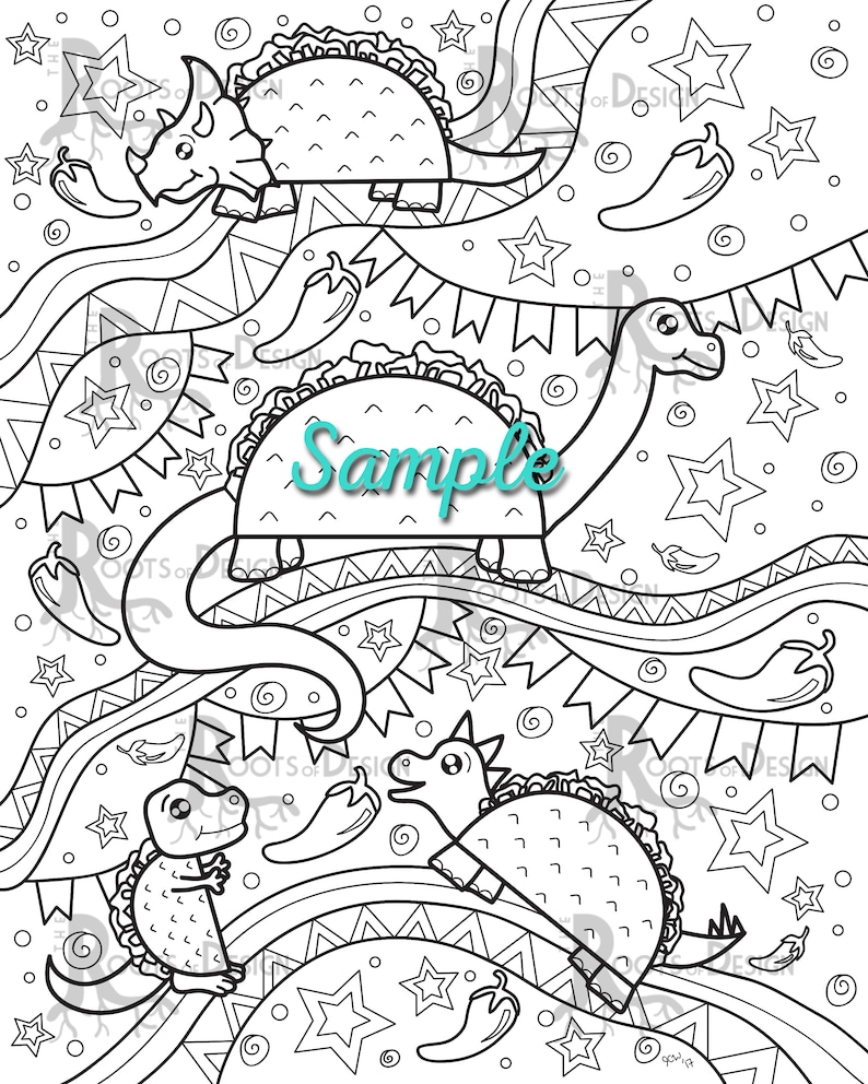 INSTANT DOWNLOAD Cute Tacosaurus Page Print, Doodle Art, Printable ...