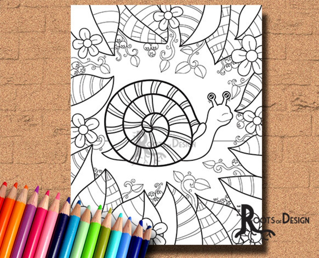 INSTANT DOWNLOAD Coloring Page Snail Art Coloring Print, Doodle Art ...