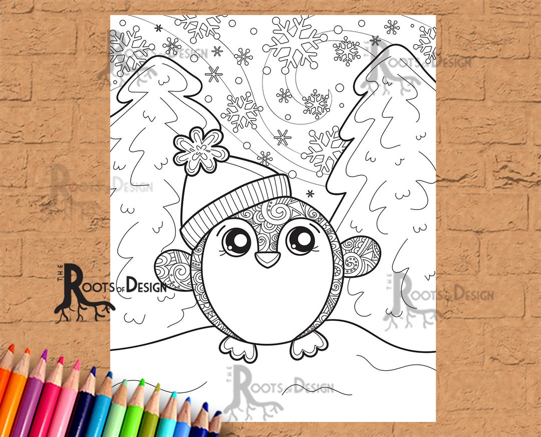 INSTANT DOWNLOAD Cute Winter Penguin Page Print, Doodle Art, Printable ...