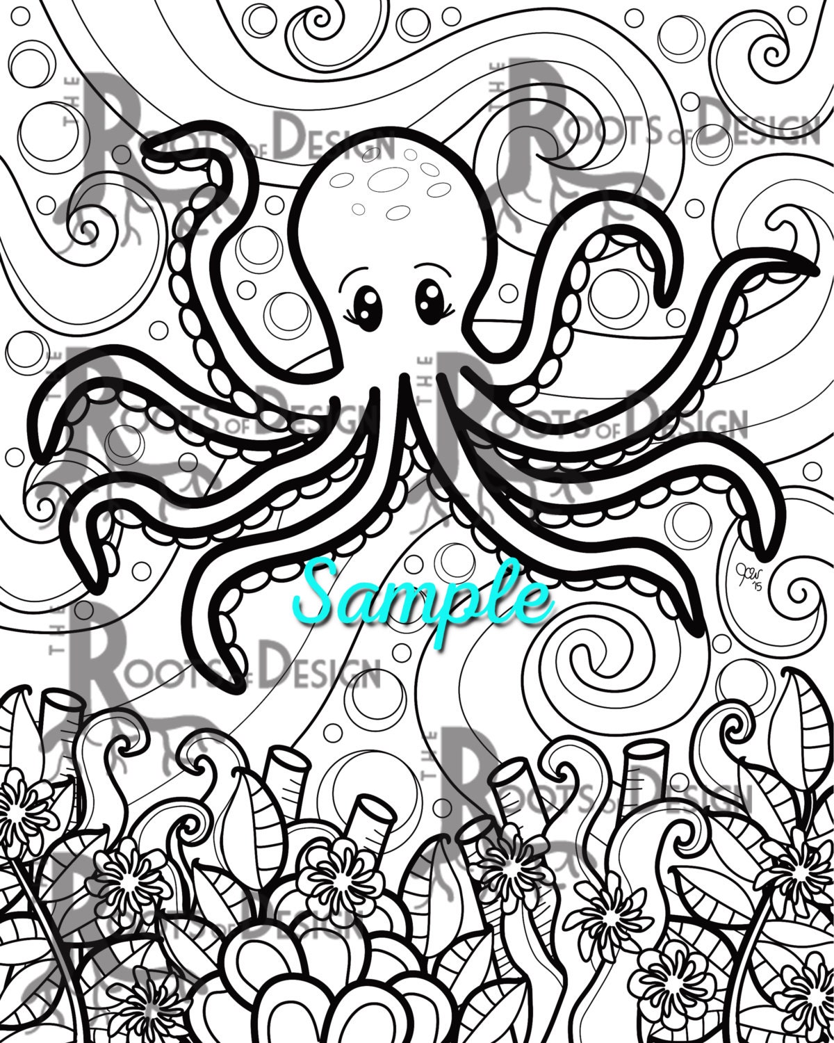 INSTANT DOWNLOAD Coloring Page Octopus Under the Sea Doodle - Etsy