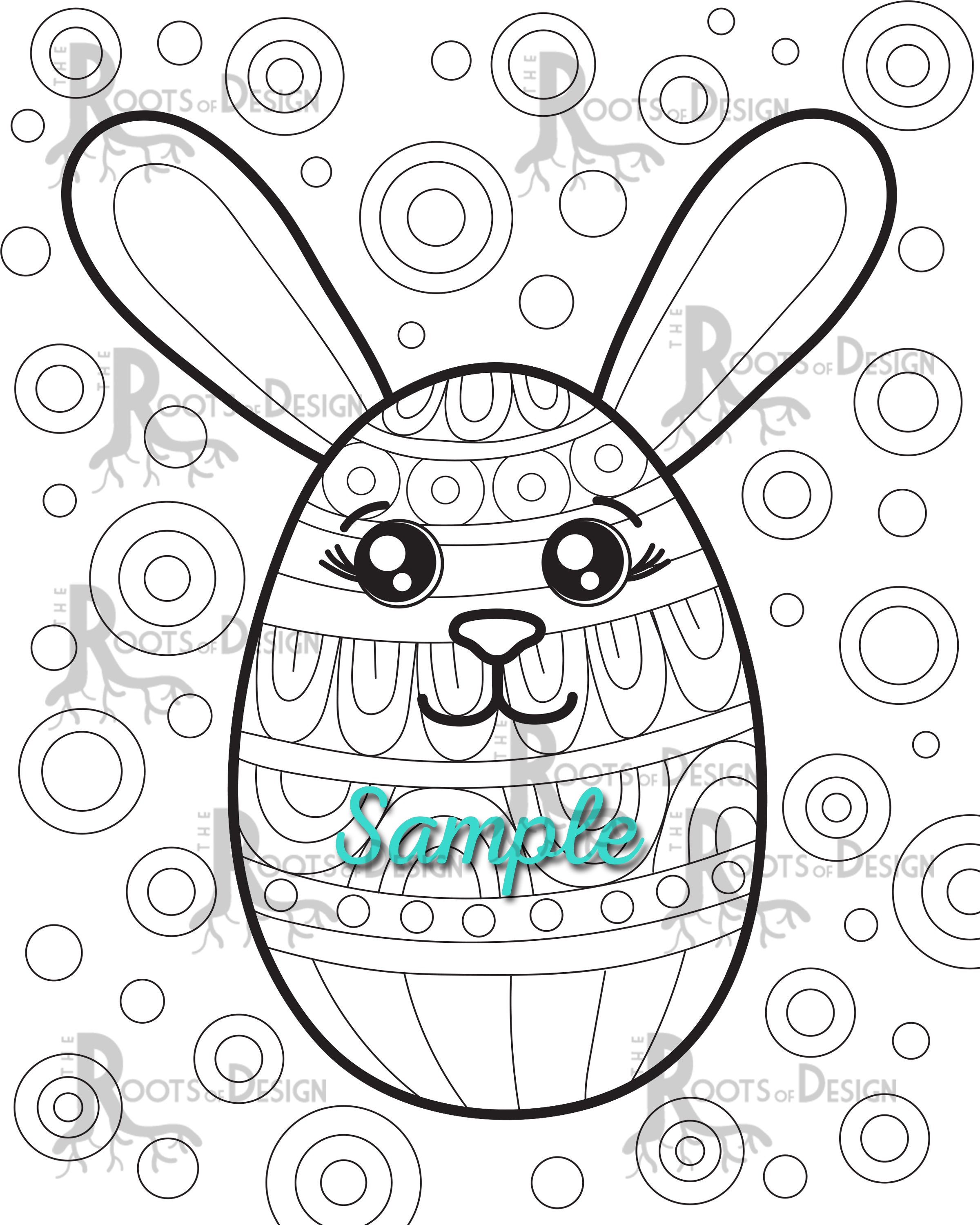 INSTANT DOWNLOAD Coloring Page - Cute Easter Bunny Egg Doodle Art ...
