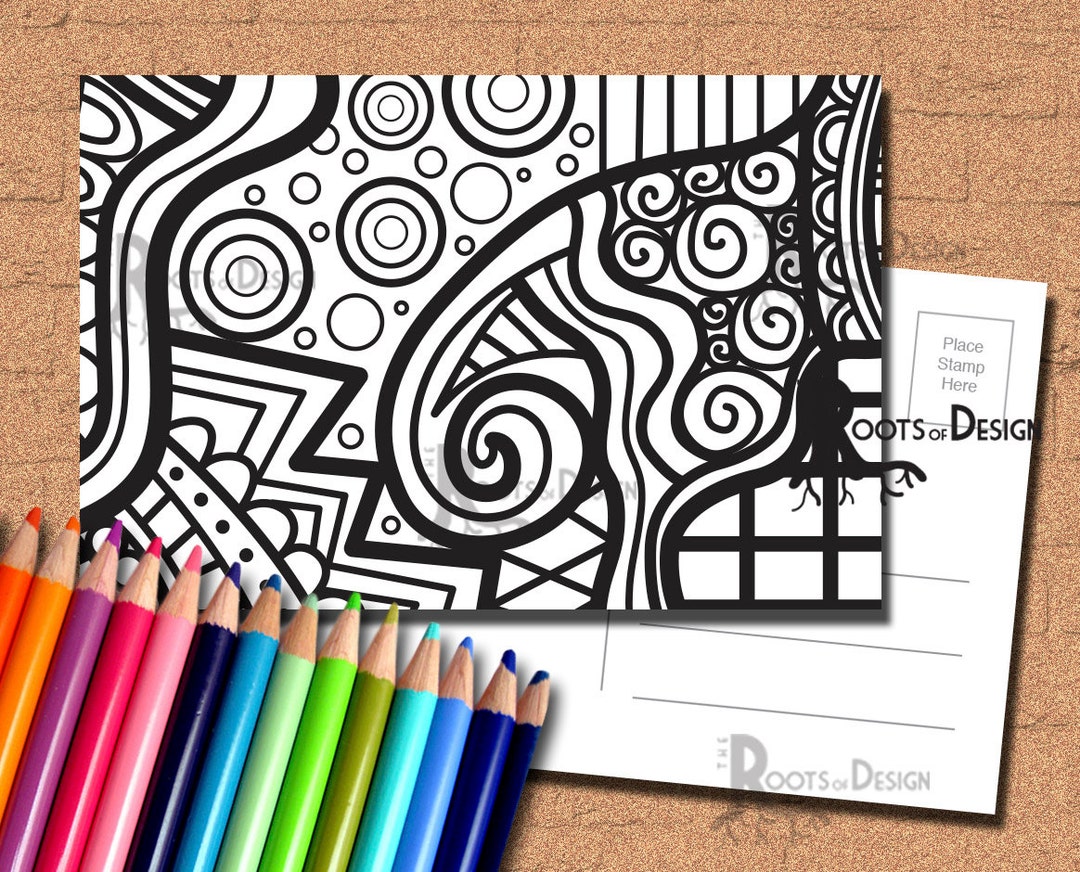 INSTANT DOWNLOAD Coloring Postcard Page - Zendoodle Color Your Own Fun ...