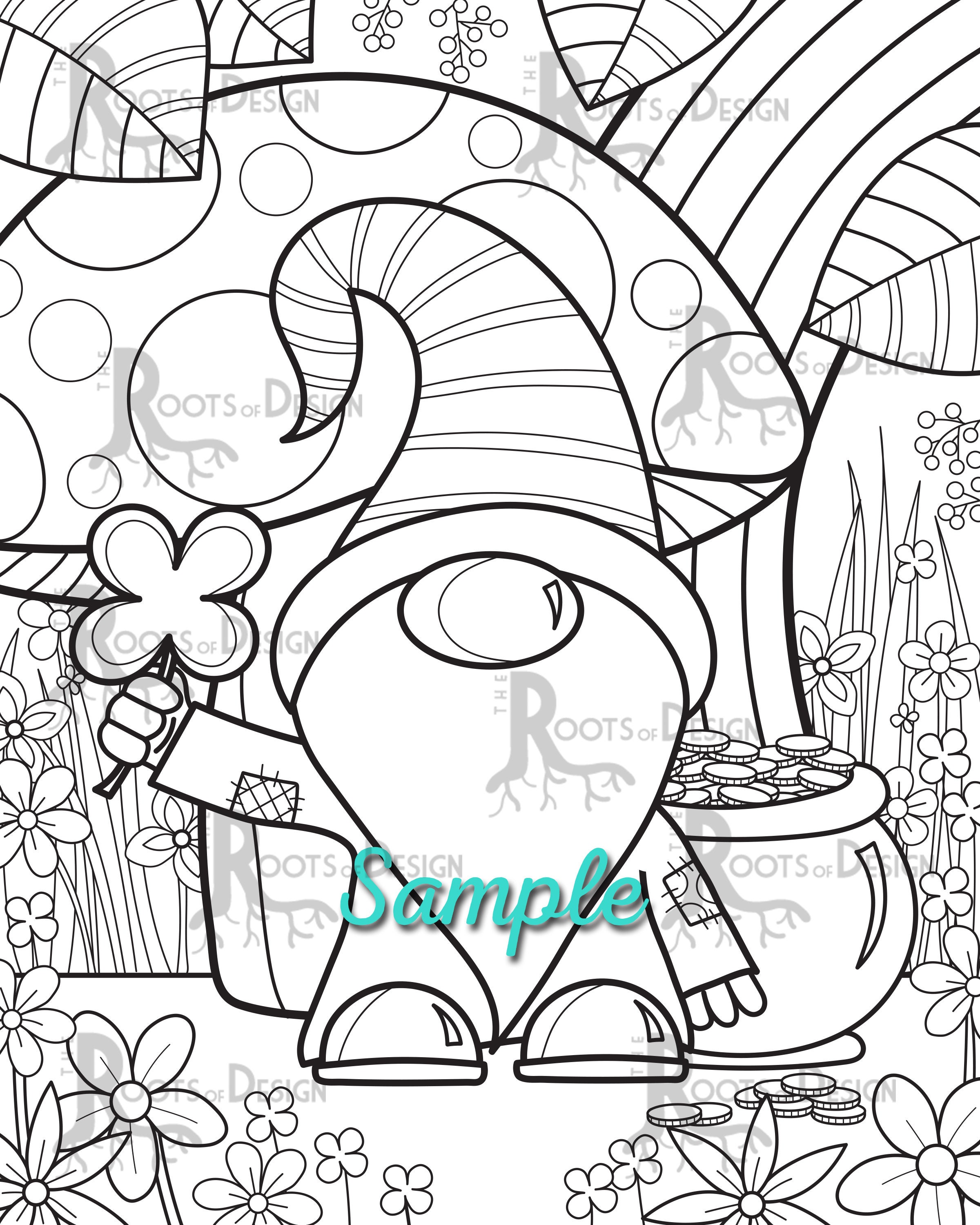 INSTANT DOWNLOAD Coloring Page - St. Patrick's Day Gnome and Shamrock ...