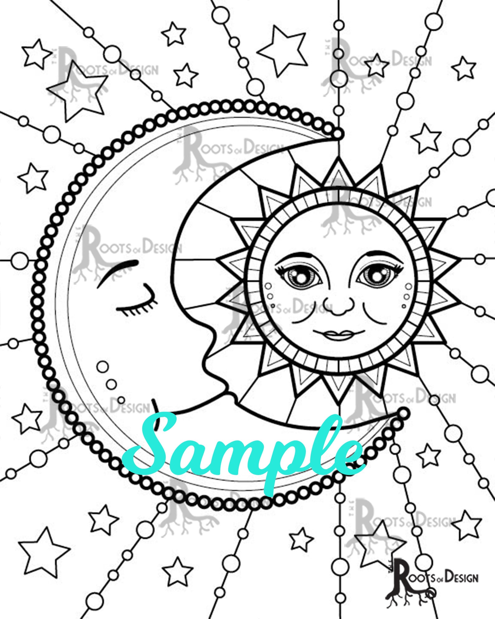 INSTANT DOWNLOAD Coloring Page Celestial Sun Moon Coloring - Etsy