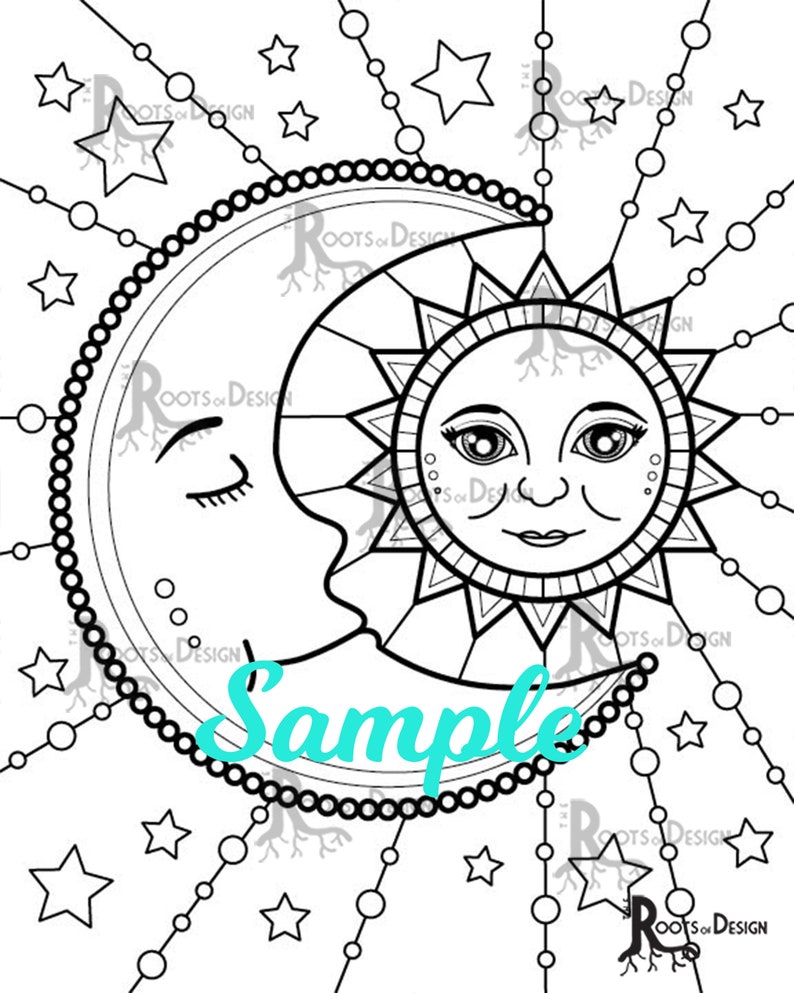 INSTANT DOWNLOAD Coloring Page - Celestial Sun Moon Coloring Pack ...