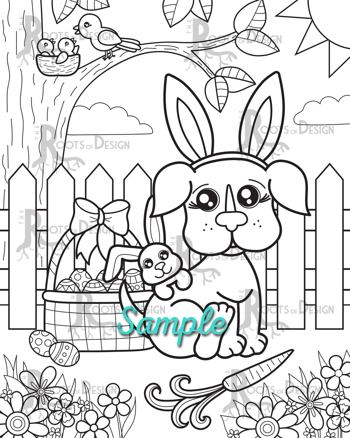 INSTANT DOWNLOAD Coloring Page - Easter Dog Doodle Art, Printable - Etsy