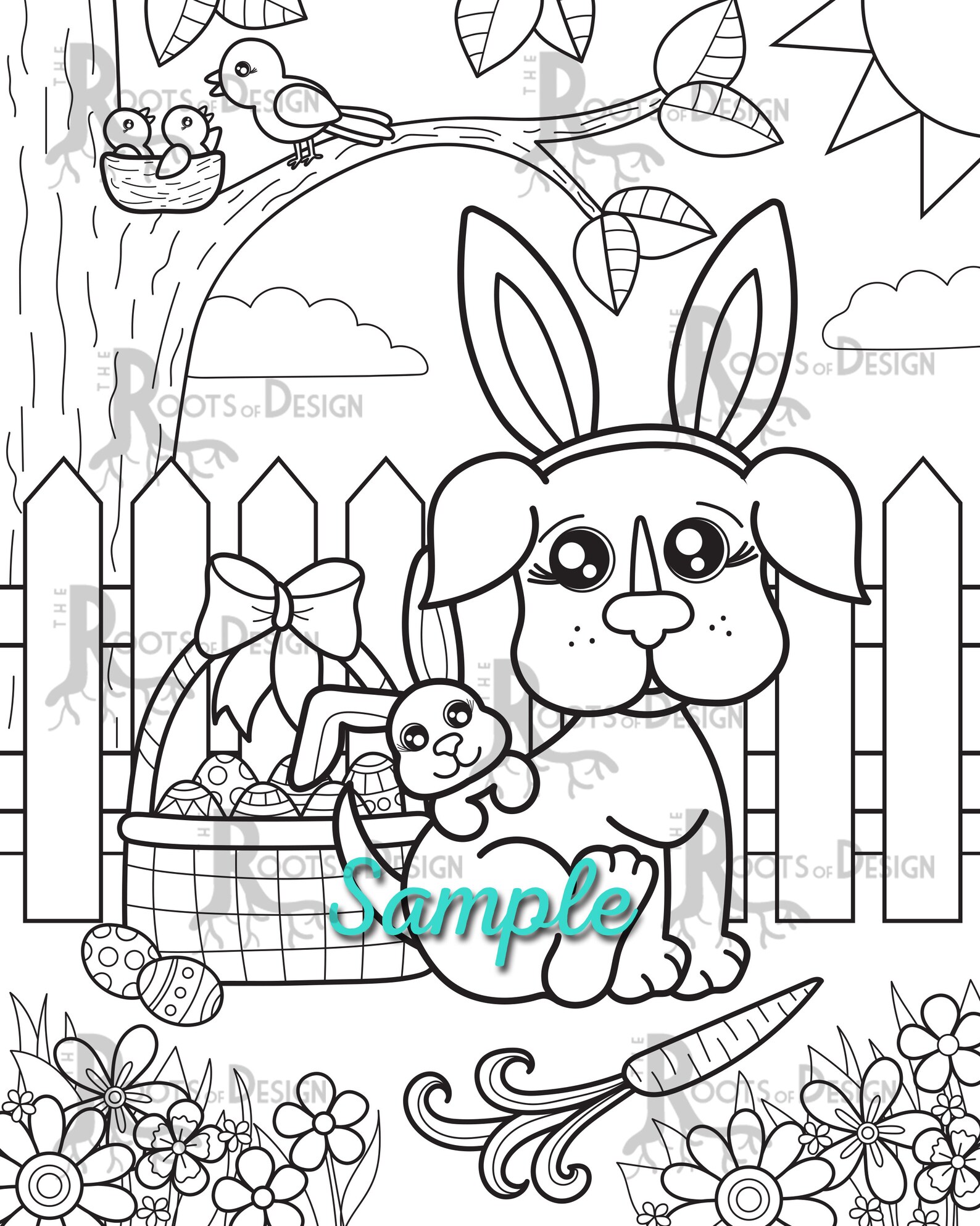 INSTANT DOWNLOAD Coloring Page - Easter Dog Doodle Art, Printable - Etsy