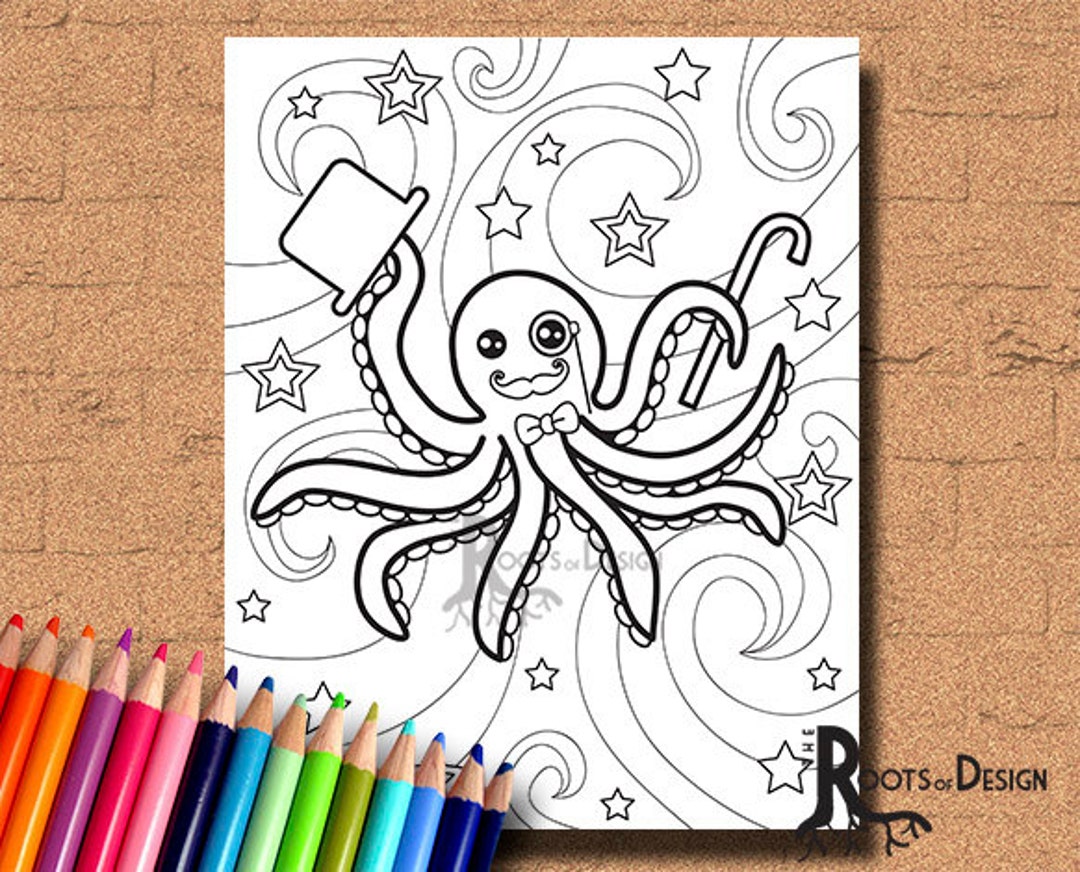 INSTANT DOWNLOAD Coloring Page Octopus With a Top Hat Art Coloring ...