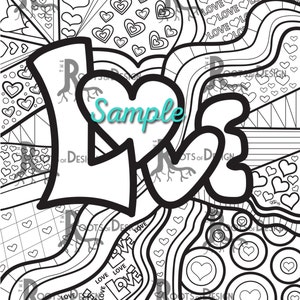 INSTANT DOWNLOAD Coloring Page - Love Word Art Print Zentangle Inspired ...