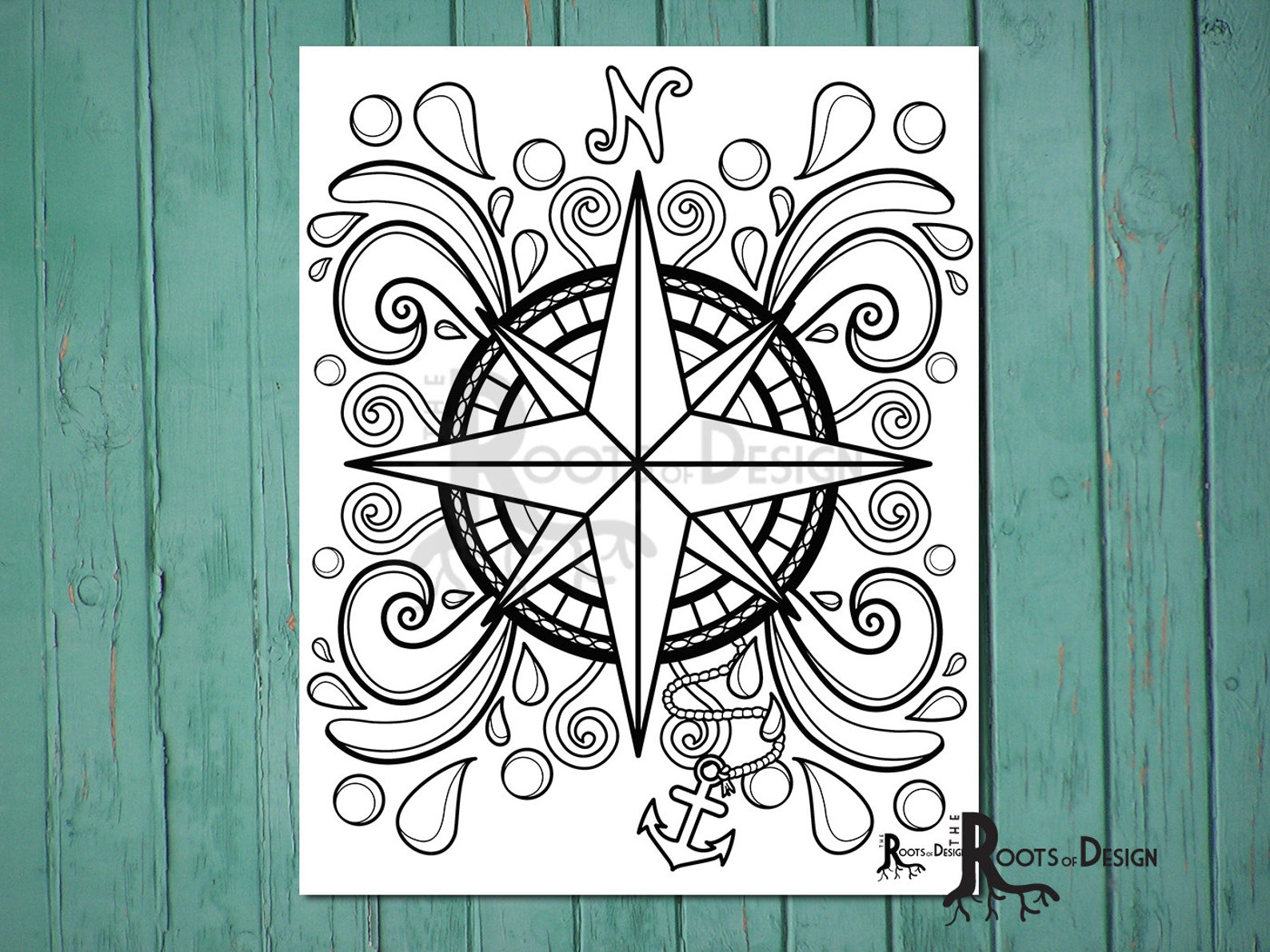 INSTANT DOWNLOAD Coloring Page Compass Design Doodle Art | Etsy