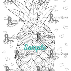 INSTANT DOWNLOAD Coloring Page Sunglasses Pineapple Coloring, Doodle ...