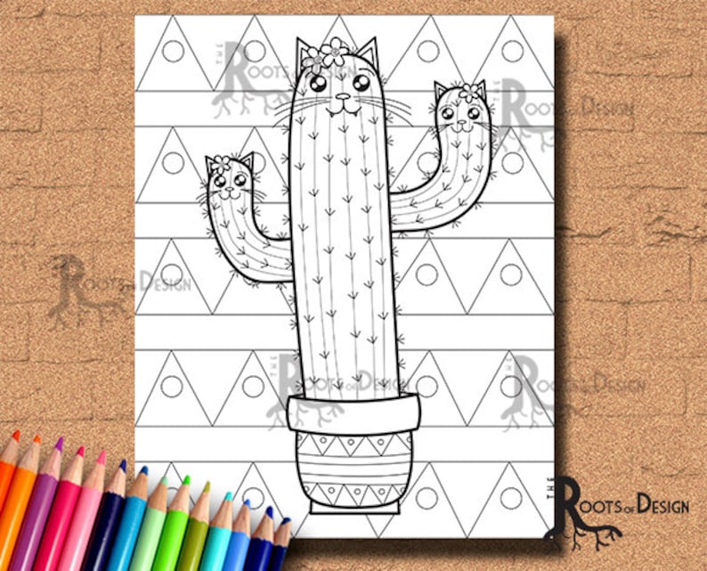 INSTANT DOWNLOAD Cute Cat-tus Cactus Coloring Coloring Page - Etsy
