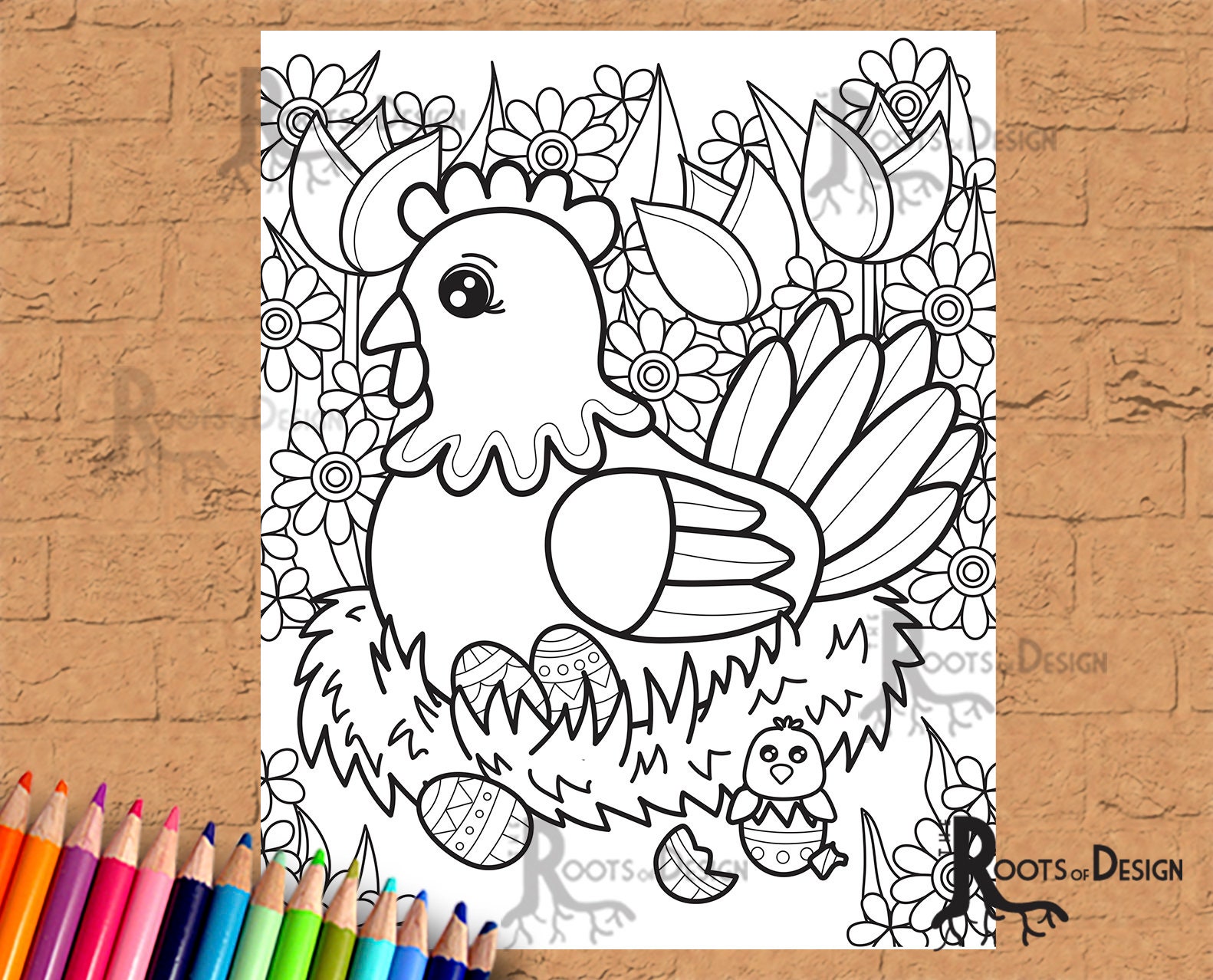 INSTANT DOWNLOAD Coloring Page Cute Easter Chicken With Egg | Etsy