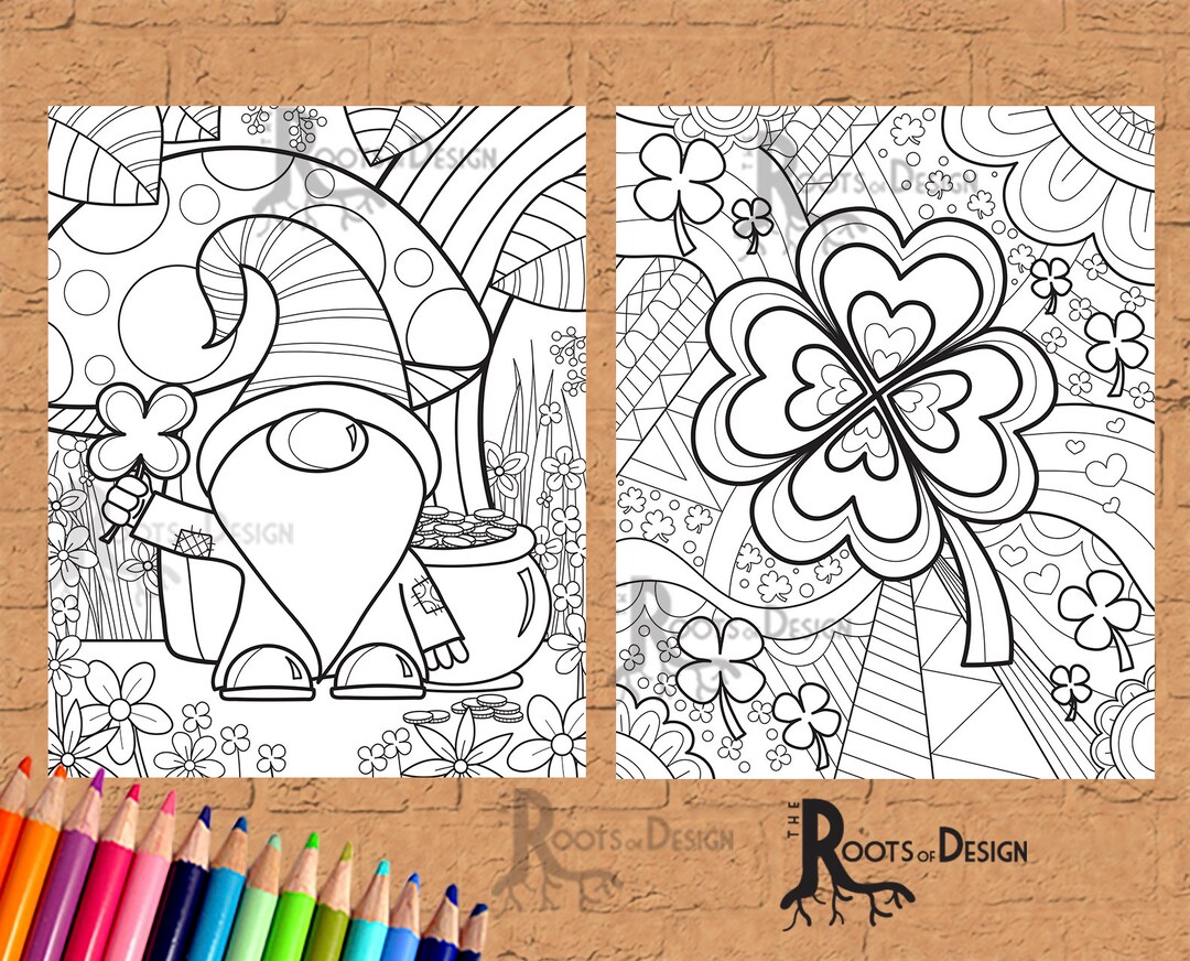 INSTANT DOWNLOAD Coloring Page - St. Patrick's Day Gnome and Shamrock ...