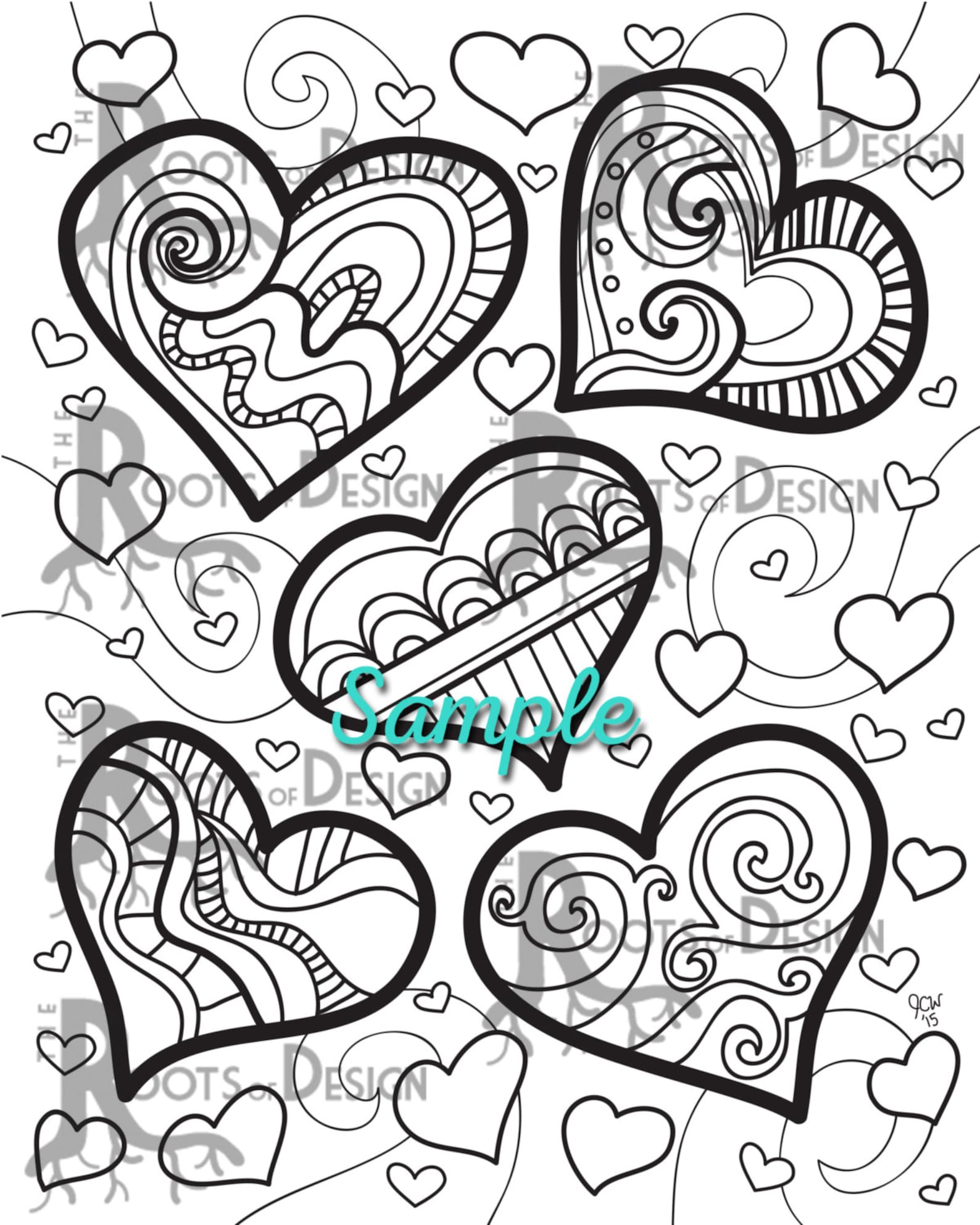 INSTANT DOWNLOAD Coloring Page - Lots of Zendoodle Hearts Coloring ...