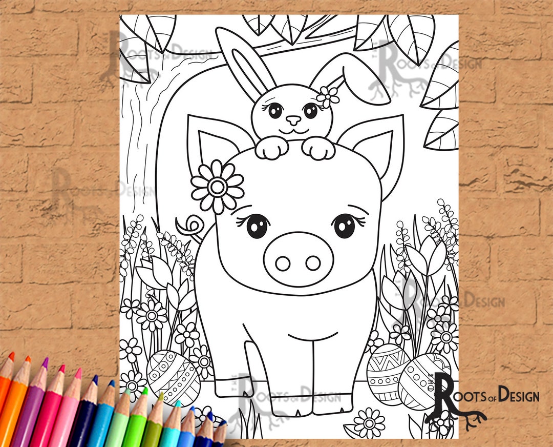 INSTANT DOWNLOAD Coloring Page - Easter Pig, Doodle Art, Printable - Etsy