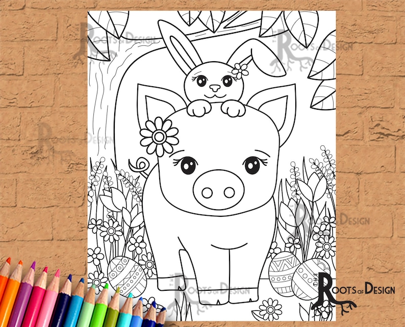 INSTANT DOWNLOAD Coloring Page - Easter Pig, Doodle Art, Printable - Etsy