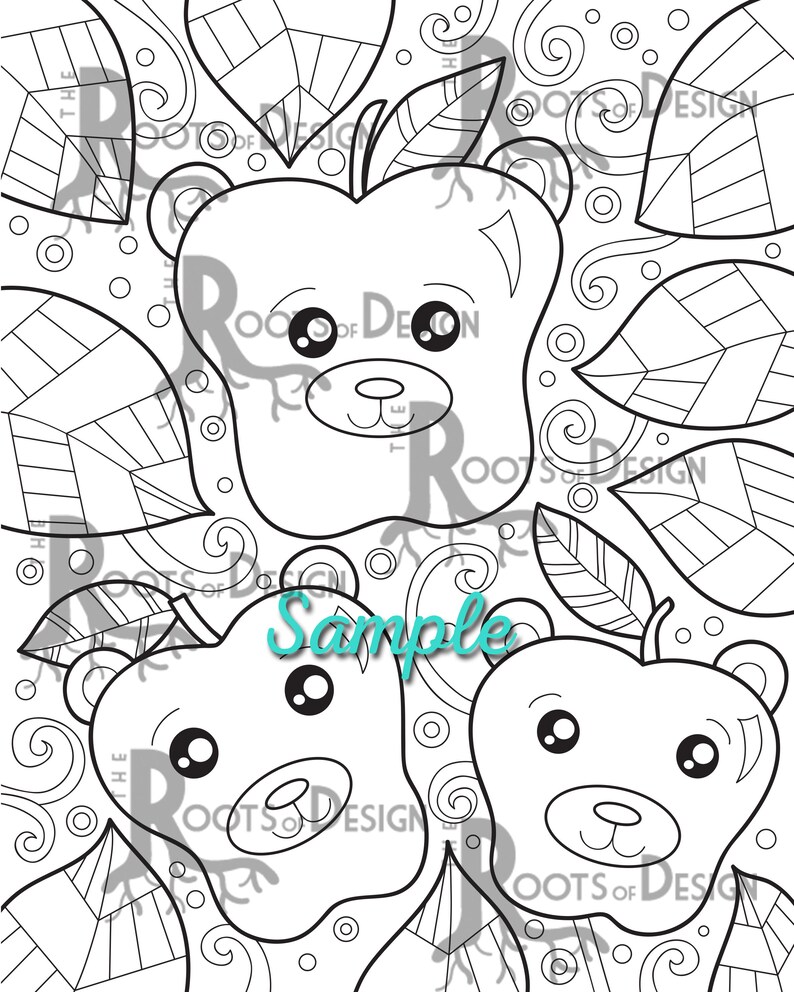 INSTANT DOWNLOAD Coloring Page Bear Apples bearpples | Etsy