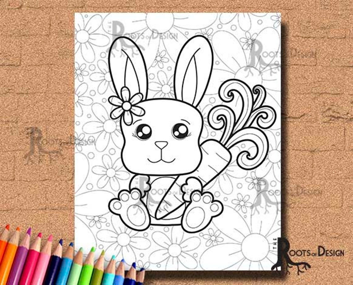 INSTANT DOWNLOAD Coloring Page Cute Bunny Print Doodle Art - Etsy
