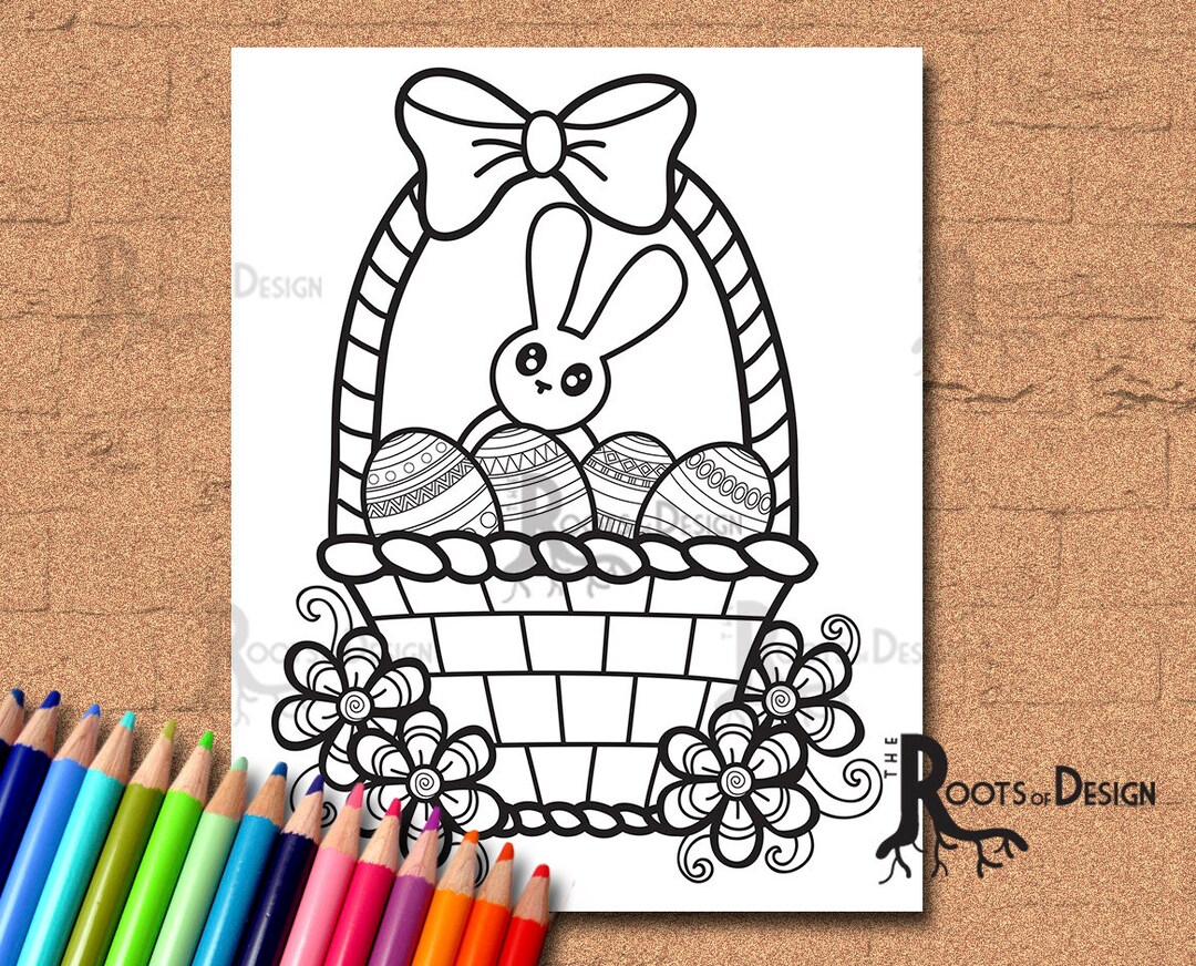 INSTANT DOWNLOAD Coloring Page - Easter Basket Print Zentangle Inspired ...