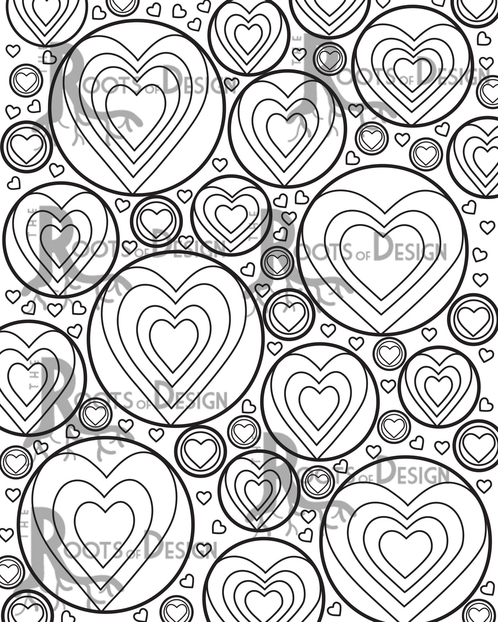 INSTANT DOWNLOAD Coloring Page hearts in Circles Art Coloring - Etsy